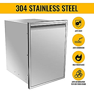 KODOM Built-in Double Trash Drawer Pull-Out Tray Outdoor Kitchen Stainless Steel Trash Drawer Storage Two Trash Bins for BBQ Island Grill Station(20" W x 27" H x 24" D)