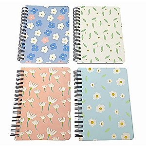 4 Pack A6 Spiral Notebook Journal,Wirebound Ruled Sketch Book Notepad Diary Memo Planner,A6 Size(5.7X4.1") & 80 Sheets (Flower B)