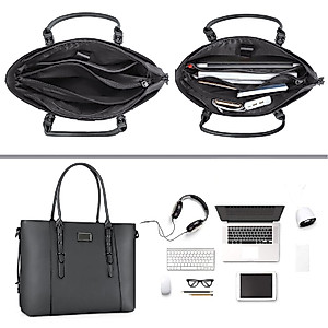 MOSISO PU Leather Laptop Tote Bag for Women (13-13.3 inch), Waterproof Large Capacity Business Work Briefcase Shoulder Laptop Bag, Gray