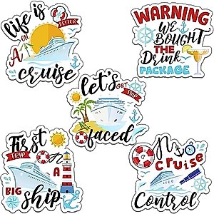 Geiserailie 5 Pcs Cruise Door Magnets Funny Cruise Ship Door Magnets Magnetic Cruise Door Decorations Cruise Door Magnet Stickers for Refrigerator Carnival Fridge Garage, 7.6 x 6.2 Inch (Cute Style)