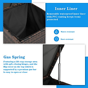 Henf 67 Gallon Outdoor Wicker Storage Box Patio Rattan Square Storage Deck Box, All Weather Patio Furniture Storage Organizer for Storing Tools, Accessories and Toys (Brown)