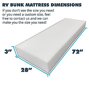 Foamma 3" x 28" x 72" High Density RV Bunk Mattress Replacement, Firm, Durable, Premium Comfort, USA Made, No Cover