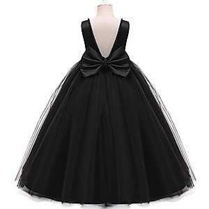 Baby Flower Girl Party Wedding Black Dress, Sleeveless Floor Length Tutu Tulle Dance Gown 12 Months 1st Birthday