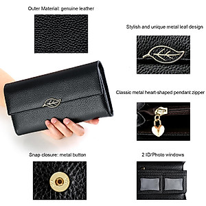 Repterbo Womens Wallets RFID Blocking Genuine Leather Trifold Wallet for Women Long Clutch Card Large Cute Ladies Wallet Black