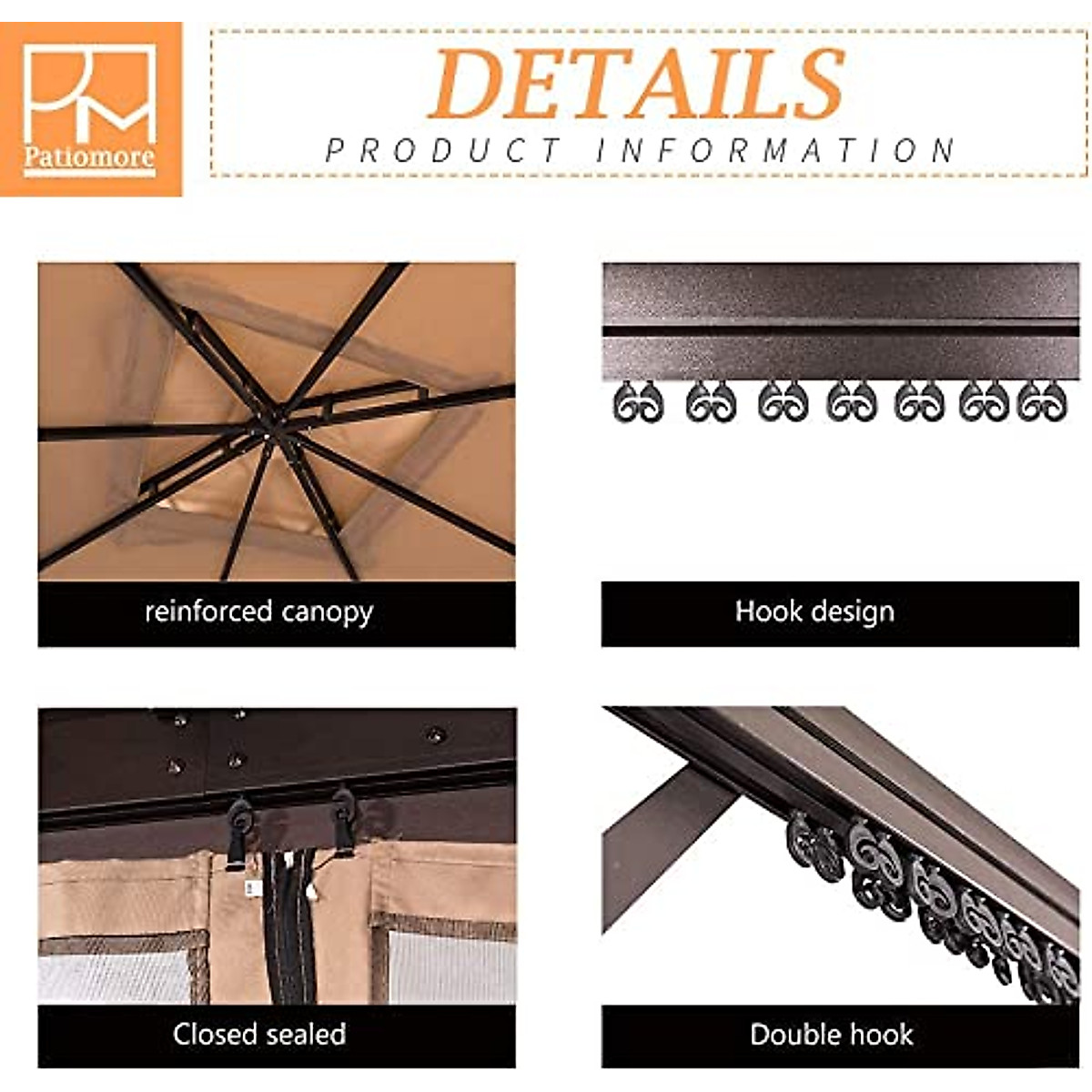 Patiomore Outdoor Garden Gazebo 10 x 10 FT Patios All-Season Permanent Gazebo with Vented Soft Canopy and Mosquito Netting