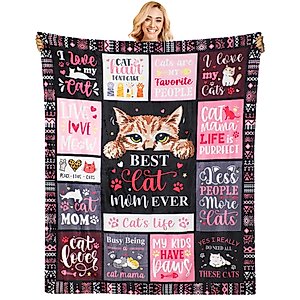 Poekuao Cat Mom Blanket Gifts - Funny Cat Themed Gifts Fleece Flannel Stuff Soft Lightweight Plush for Girl Cat Lovers Cozy Throw Blanket for Couch Bedding Sofa 60"x50"