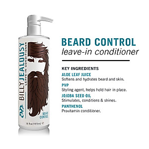 Billy Jealousy Beard Control Leave In Beard Conditioner for Men with Aloe Leaf Juice and Jojoba Seed Oil, Softens Hair and Skin, Light Hold with Matte Finish, 16 Fl Oz