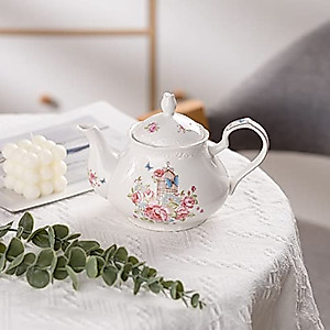 YBK Tech Strength Porcelain Coffee Pot Ceramic Teapot- Pink Rose (Teapot)