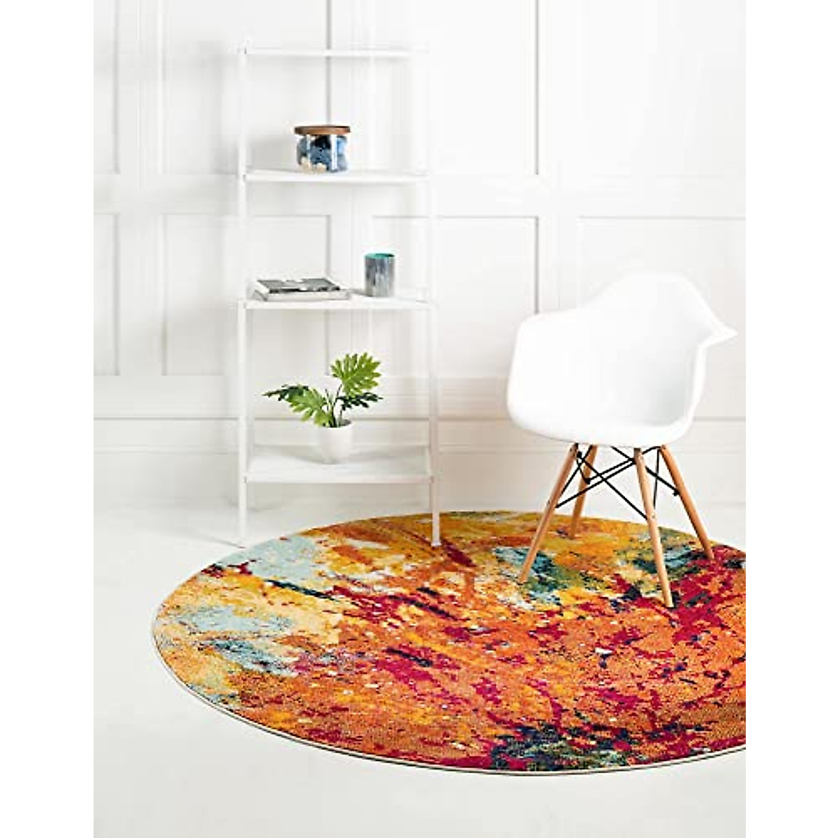 Unique Loom Estrella Collection Distressed, Floral, Abstract, Modern, Bright Colors Area Rug, 6' 0" x 6' 0", Multi/Blue