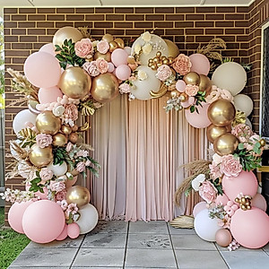 HIBAO Pink White Gold Balloon Garland Double Stuffed Pastel Baby Pink Cream Gold Balloon Arch Kit for Baby Bridal Shower Wedding Engagement Birthday Party Decoration
