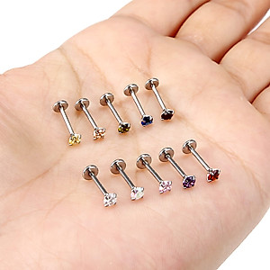 Vsnnsns 18G Threadless Push in Lip Rings Stainless Surgical Steel Labret Monroe Lip Rings Nail Cartilage Tragus Helix Earrings Studs Nose Ring Medusa Piercing Jewelry For Women Men 3mm Mix Color CZ