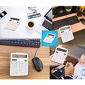 YOUHO Calculator, 12-bit Solar Battery Dual Power Standard Function Electronic Calculator with Large LCD Display Office Calculator White