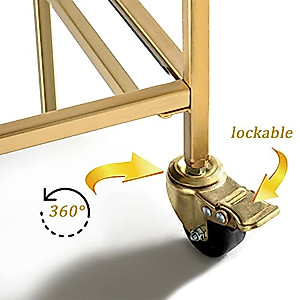 EonBon Gold Mirror Rolling Serving Bar Cart on Lockable Wheels, Wine Drink Liquor Cart Stand for Home Kitchen, Bar, Living Room, Club Party, Christmas, New Year