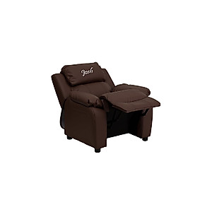 Flash Furniture Brown Leathersoft BT-7985-KID-BRN-LEA-EMB-GG: Personalized Deluxe Padded Kids Recliner with Storage Arms