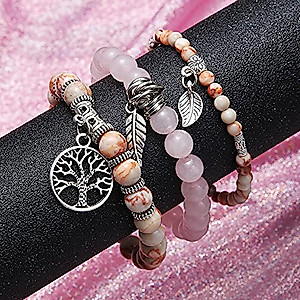 XIMEO Tree of Life Semi Precious Original Design Crystals and Healing Stones Yoga Beaded Bracelets Beach Charm Bracelet Set for Women Girls, Ocean Jewelry