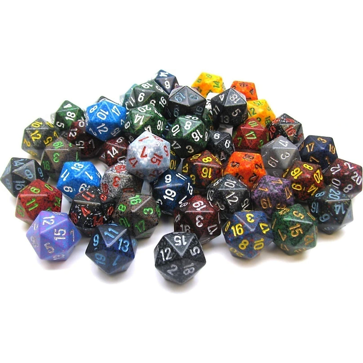 Chessex Manufacturing DND Dice Set - Chessex D&D Dice - 16mm Assorted Speckled Plastic Polyhedral Dice Set - Dungeons and Dragons Dice Includes 50 Dice – D20 (CHX29320)