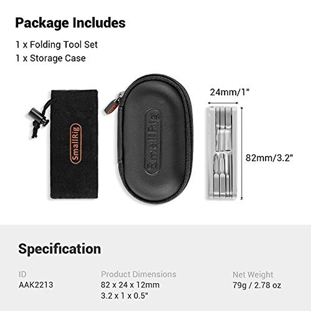 SmallRig Folding Tool Set with Screwdrivers and Wrenches, Pocket-sized Folding Multitool with 7 Functional Tools for Video Photographers AAK2213C