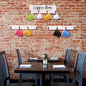 Coffee Mug Holder,Wall Mounted Coffee Mug Rack,Rustic Wood Cup Organizer with 12 Hooks,Kitchen Display Storage and Collection (White)