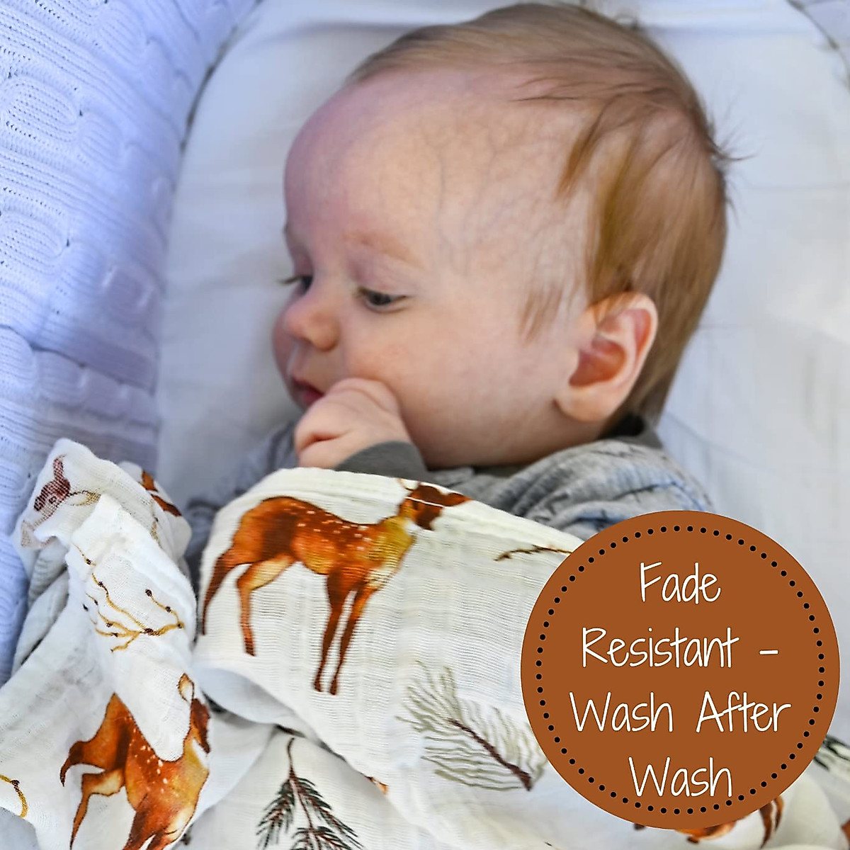 LollyBanks 100% Cotton Muslin Swaddle Forest Baby Blanket Set, Deer, Bear, and Pine Tree Pattern | Boy Receiving Blankets Pack of 3 Breathable Security Swaddles