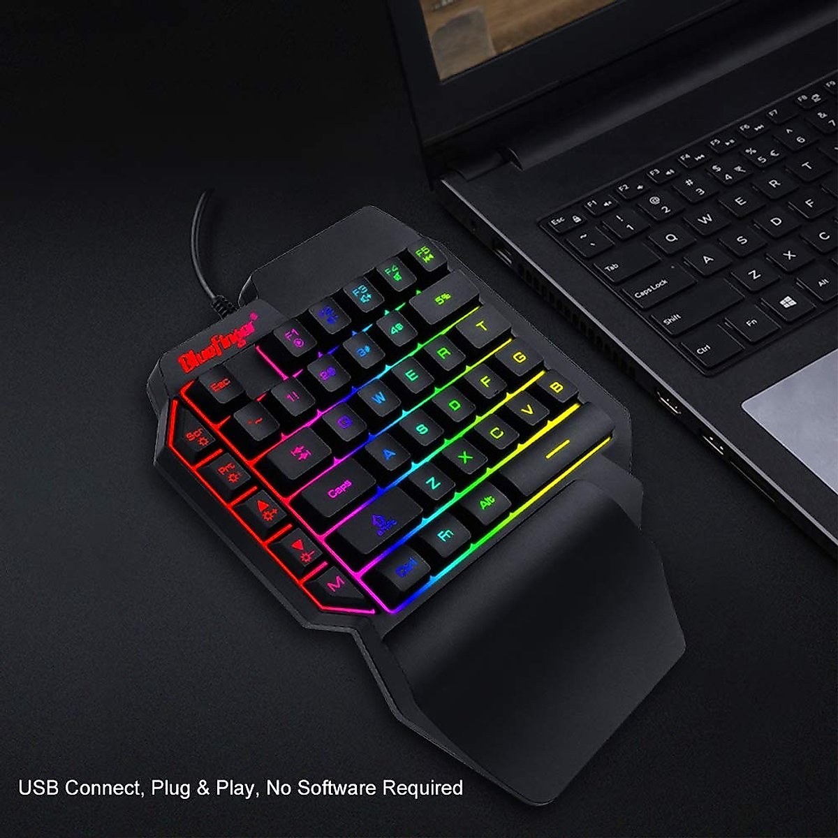 One Hand RGB Gaming Keyboard and Backlit Mouse and Gaming Headset with Microphone,USB Wired Rainbow Single Hand Mechanical Feeling Keyboard with Wrist Rest Support, Gaming Keyboard Set for Game