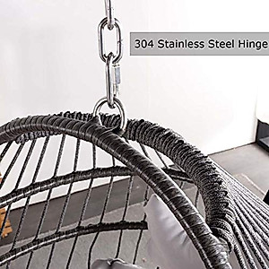 OUTPLATIO Swing Egg Chair with Stand Indoor Outdoor 350lbs Capacity Hanging Wicker Hammock Chair with UV Resistant Cushion Collapsible Foldable Basket for Bedroom Balcony Patio Garden (Dark Gray)