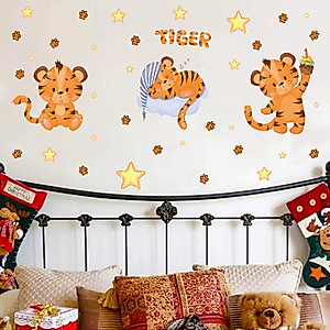 Balloon Flying Animals Wall Decals, Cute Tiger Elephant Star Wall Stickers,Animal Stickers for Kids,Cartoon Wall Decors for Nursery Kids Room Living Room Bedroom Decorations Home Decor