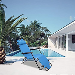 RHC-202 Portable Dual Purposes Extendable Folding Reclining Chair with Pillow, Zero Gravity Recliner Lawn Patio Outdoor Porch Beach Backyard Anti Gravity Chair Folding Reclining amping Chair Blue