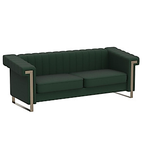 MGH Modern Velvet Sofa,Channel Tufted Velvet Sofa Couch with Stainless Steel Base and Comfortable Cushion,83.86“ Lx 30.71“ Wx 30.51“ H (Green)