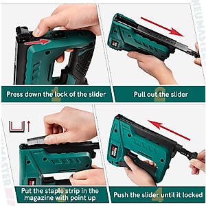 NEU MASTER Staple Gun Cordless, NTC0070 Li-ion Rechargeable Battery Staple Guns kit with Staples and USB Charger, Power Tacker for Upholstery, Material Repair, Decoration, Carpentry, Furniture DIY
