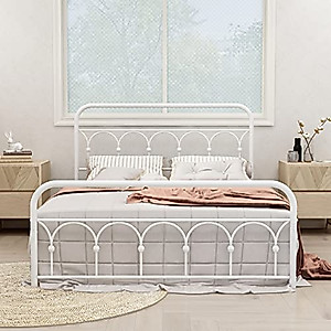 Zoophyter Metal Platform Bed Frame Queen Size with Headboard Footboard No Box Spring Needed Easy Assembly White