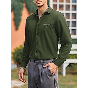 HISDERN Mens Dress Shirts Long-Sleeve: Button Casual Shirt - Green Dress Shirts for Men