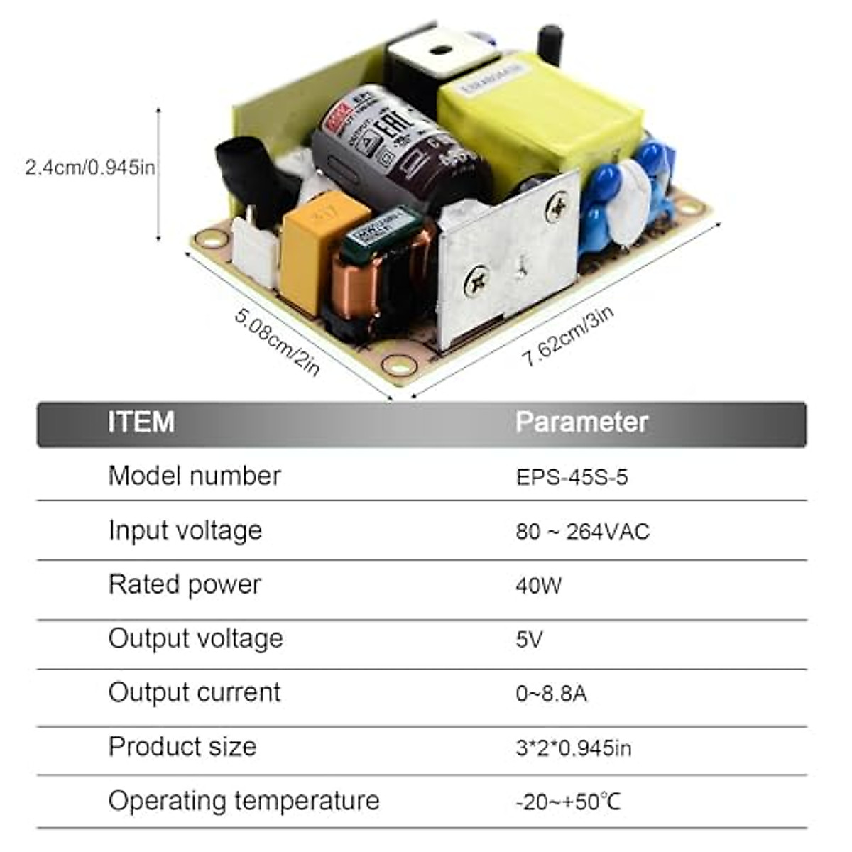 TorqCali EPS-45S-5 45W Single Output Switching Power Supply 5V 8A Constant Voltage, 83% Efficiency, Universal Input 80-264VAC, Industrial Grade, for Automation Equipment and Industrial Applications