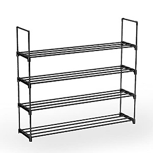 BIWHALE 4-Tier Stackable Shoe Rack, Expandable & Adjustable Fabric Shoe Shelf Storage Organizer, Black