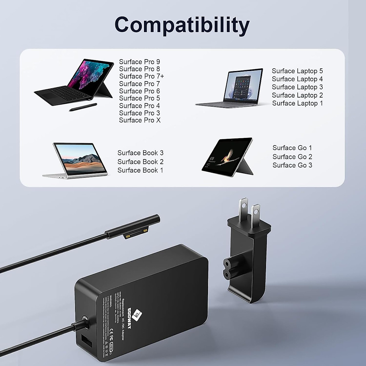 Microsoft Surface Charger 65W 15V 4A AC Power Supply Compatible with Surface Pro X 8 7 6 5 4 3/ Surface Laptop 4 3 2 1 / Surface Book 2/3 13.5“ Surface Pro Charger with Wall Plug and 6ft Power Cord