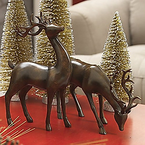 Set of 2 Holiday Reindeer Figures: 12 Inch Faux Mahogany Wood Reindeer Decor by RAZ Imports