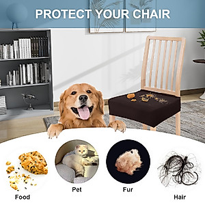Smiry Stretch Jacquard Seat Covers for Dining Room Chairs Set of 6, Removable Washable Chair Seat Protector Slipcovers, No Rear Covers, Brown