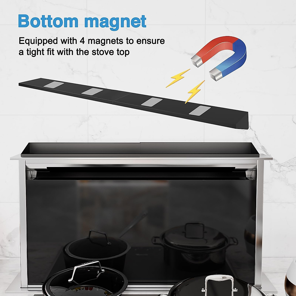 Notmise Magnetic Shelf for Top of Stove Metal Kitchen Spice Rack Seasoning Organizer,Length Adjustable, Suitable for 20" 24" 30" Flat Top Stove, Black