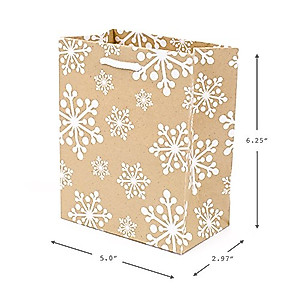 Hallmark 6" Small Holiday Gift Bag Set (Pack of 5; Red, White and Kraft) Snowflakes, Stripes, Merry
