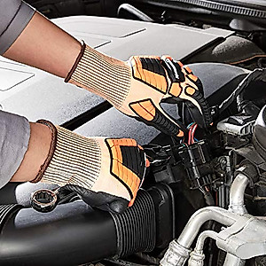 AmazonCommercial 13G Goldsilk & Foam Nitrile Gloves with Impact Protection (Orange/Black), Size L, 3-Pairs