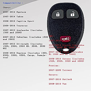 Remote Key Fob Control Replacement for Chevy Suburban Silverado Avalanche Traverse Tahoe Equinox Express, GMC Yukon Sierra Savana Acadia Enclave (OUC60270, OUC60221) 3btn 2 Pack