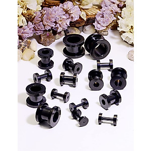 Prjndjw Screw Fit Ear Gauges Kit Surgical Steel Tunnel Expander Earrings Earlobe Plugs Stretching Body Piercing Jewelry Set for Women Men Black 14G-00G 8 Pairs