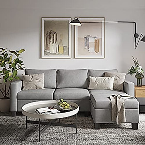 YESHOMY Convertible Sectional Sofa with Comfortable Backrest,L-Shaped Couch with Modern Cotton Fabric for Living Room, Gray