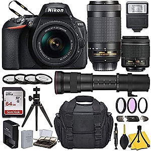 Nikon D5600 DSLR Camera with AF-P DX NIKKOR 18-55mm f/3.5-5.6G VR + AF-P DX NIKKOR 70-300mm f/4.5-6.3G ED + 420-800mm Telephoto Zoom Lens and Basic Travel Kit (Renewed)