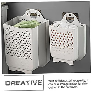 Cabilock 3 Sets Holding Mounted Hanging Space Household Clothes Sticky Wall Laundry for Mesh Hamper Bathroom Mount Container with Folding Dirty Basket Foldable Plastic Hook Organizers Kids
