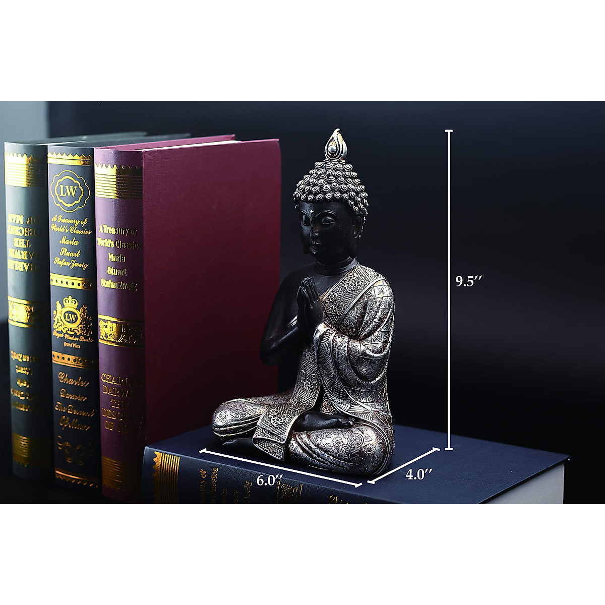JORAE Seated Buddha Statue Buddhism Thai Meditating Home and Garden Decorative Sculpture Praying Collectibles Figurines, 9.5 Inches, Polyresin