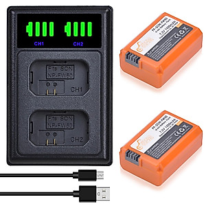 Pickle Power NP-FW50 Battery and LED Display Charger for Sony A6500 A6400 A6300 A6000 A5000, A7 A7II A7RII A7SII A7S A7S2 A7R A7R2, RX10,NEX-3/5/7 Series Cameras