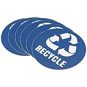 M METERXITY 6 Pack Recycle Sticker - Home Trash Can Labels, Strong Adhesion & Smooth Surface, Apply to Kitchen/Garden Trash Bin (5 Inch, White on Blue)