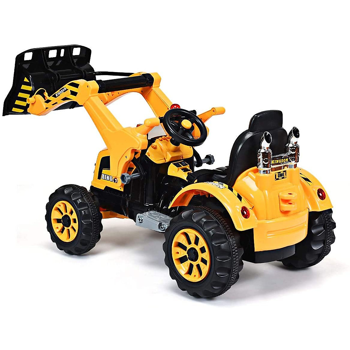 GLACER Ride on Excavator, 12V Battery Powered Digger w/ 2 Speeds, Forward & Backward, Front Loader Bucket, Horn, Safety Belt, Electric Construction Vehicles for Kids 3-8 Years Old (Yellow)