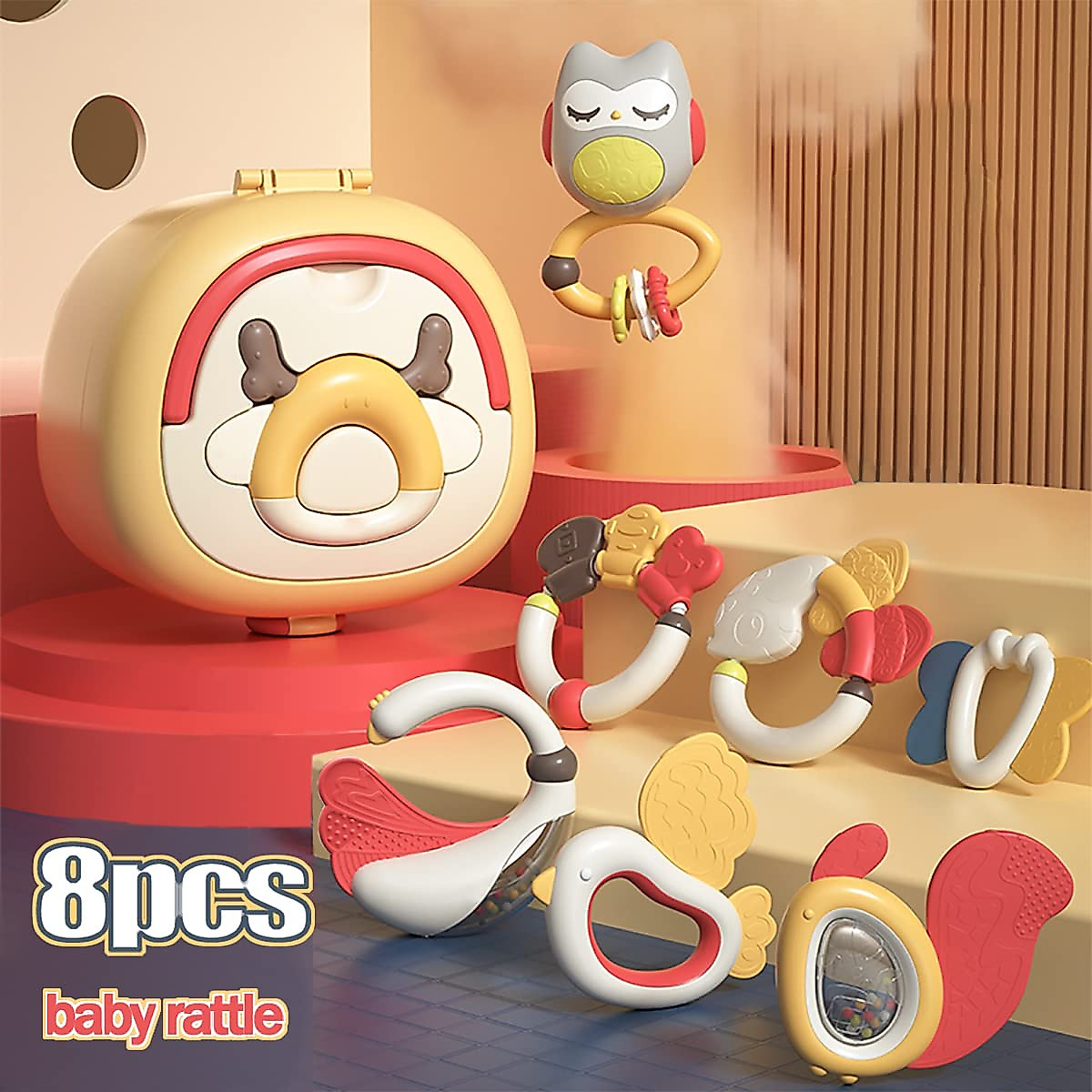 LAFALA Baby Toys 3-6 Months Baby Rattle Set Teething Toys for Babies 0-6 Months 8PCS 4 Month Old Toys for Babies Teether Shakers with Storage Box Infant Toys Newborn Toys Baby Girls Gifts