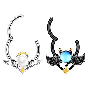 Stuppendux 2pcs 16G 1.2MM Stainless Steel Angel and Demon Piercing Septum Rings Pierced Nose Ear Cartilage Ring Couple Style Diameter 10mm